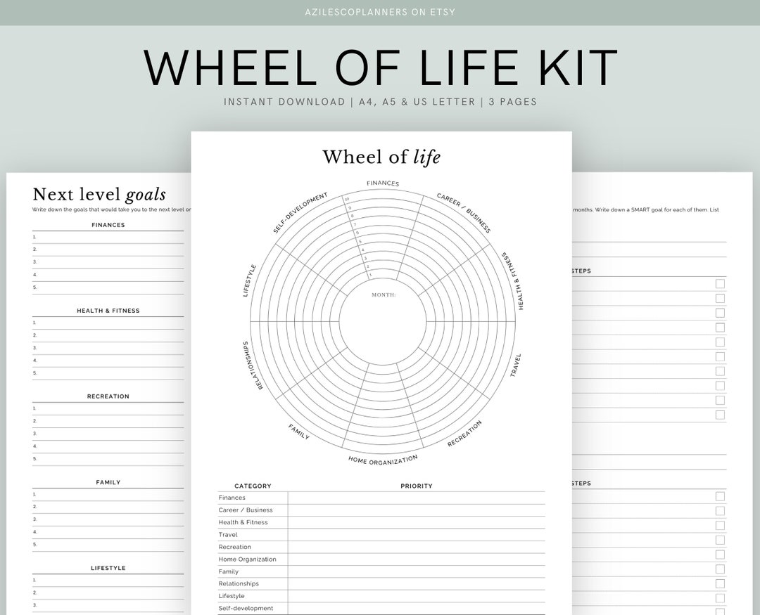 Wheel of Life Printable Printable Wheel of Life Kit Goals - Etsy