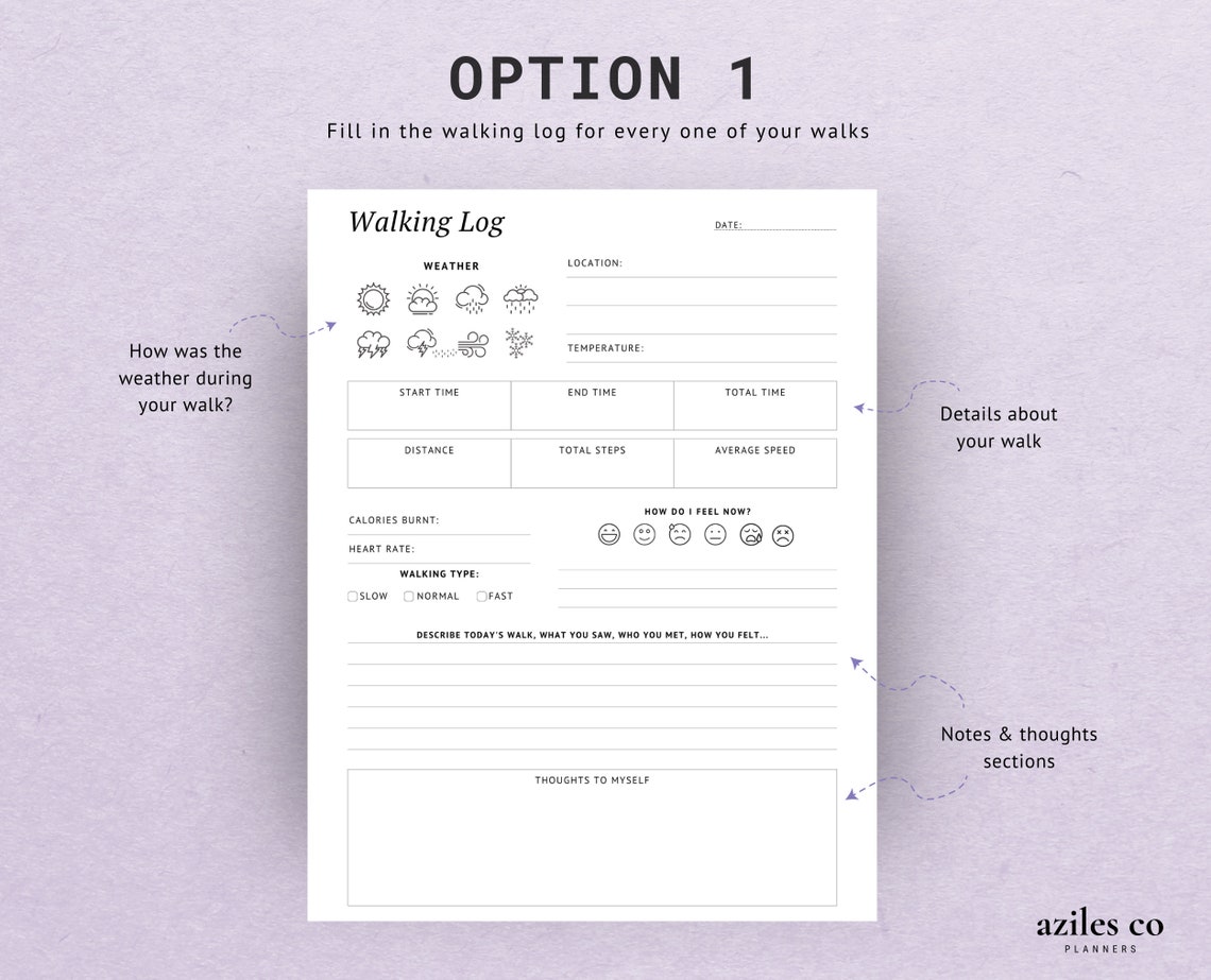 Walking Log Printable Steps Tracker Fitness Journal Walking - Etsy
