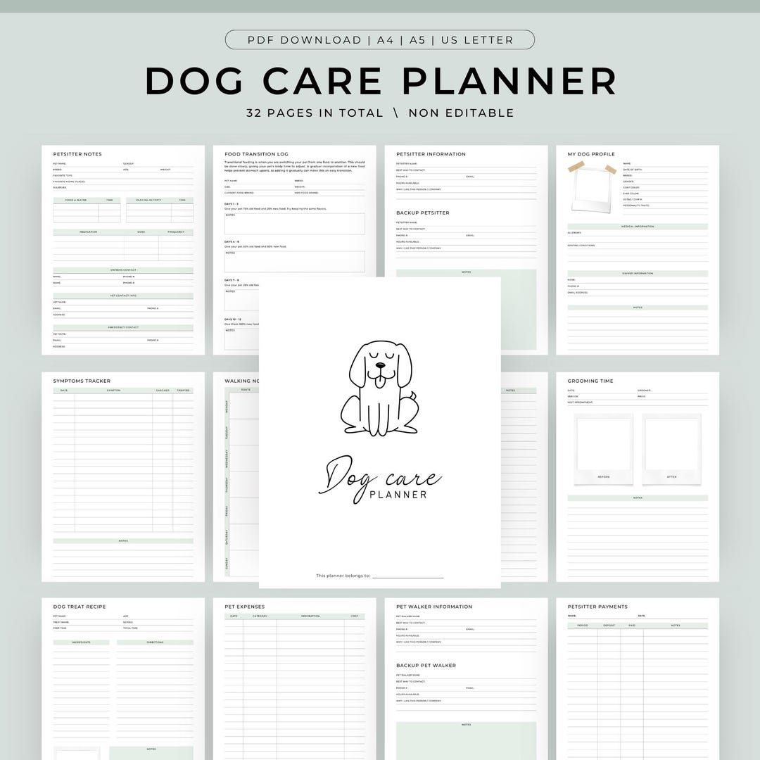 Dog Care Planner Printable, Pet Planner, Dog Mum Printable Planner, Dog ...