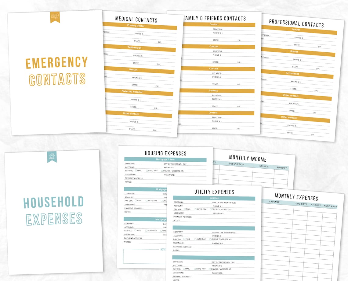 Emergency Binder Printable and Fillable in Case of Emergency - Etsy