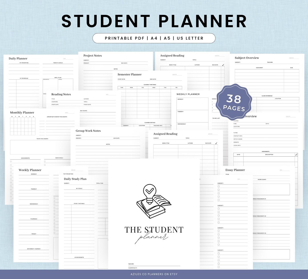 Printable Student Planner | Minimal Student Planner Printable| Academic ...