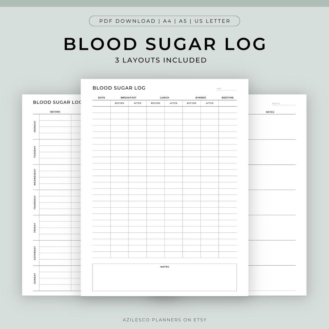 Blood Sugar Log Printable Template | Glucose Tracker PDF | Diabetes Log ...