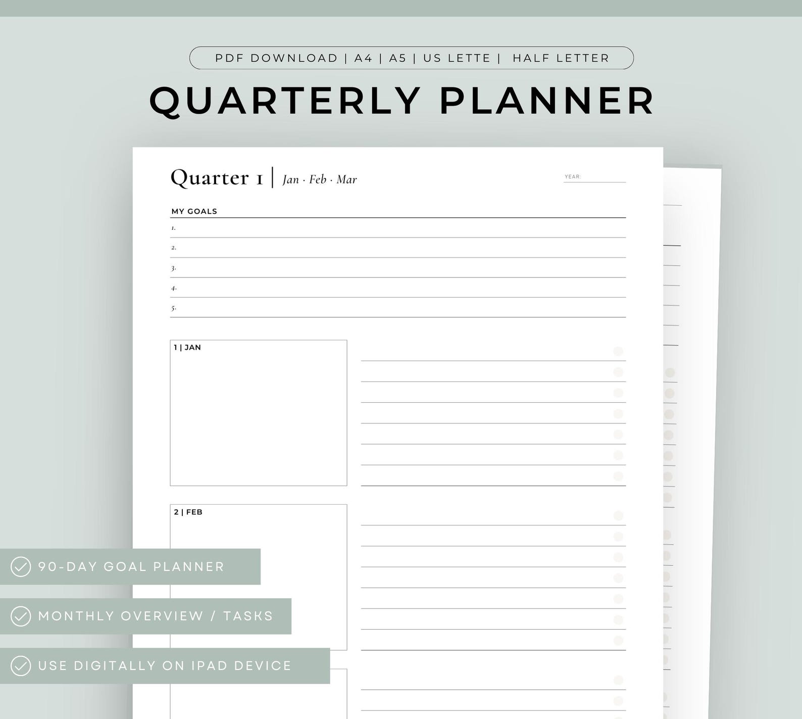 Quarterly Planner Printable Inserts, To-do List, Yearly Planner, 90 ...