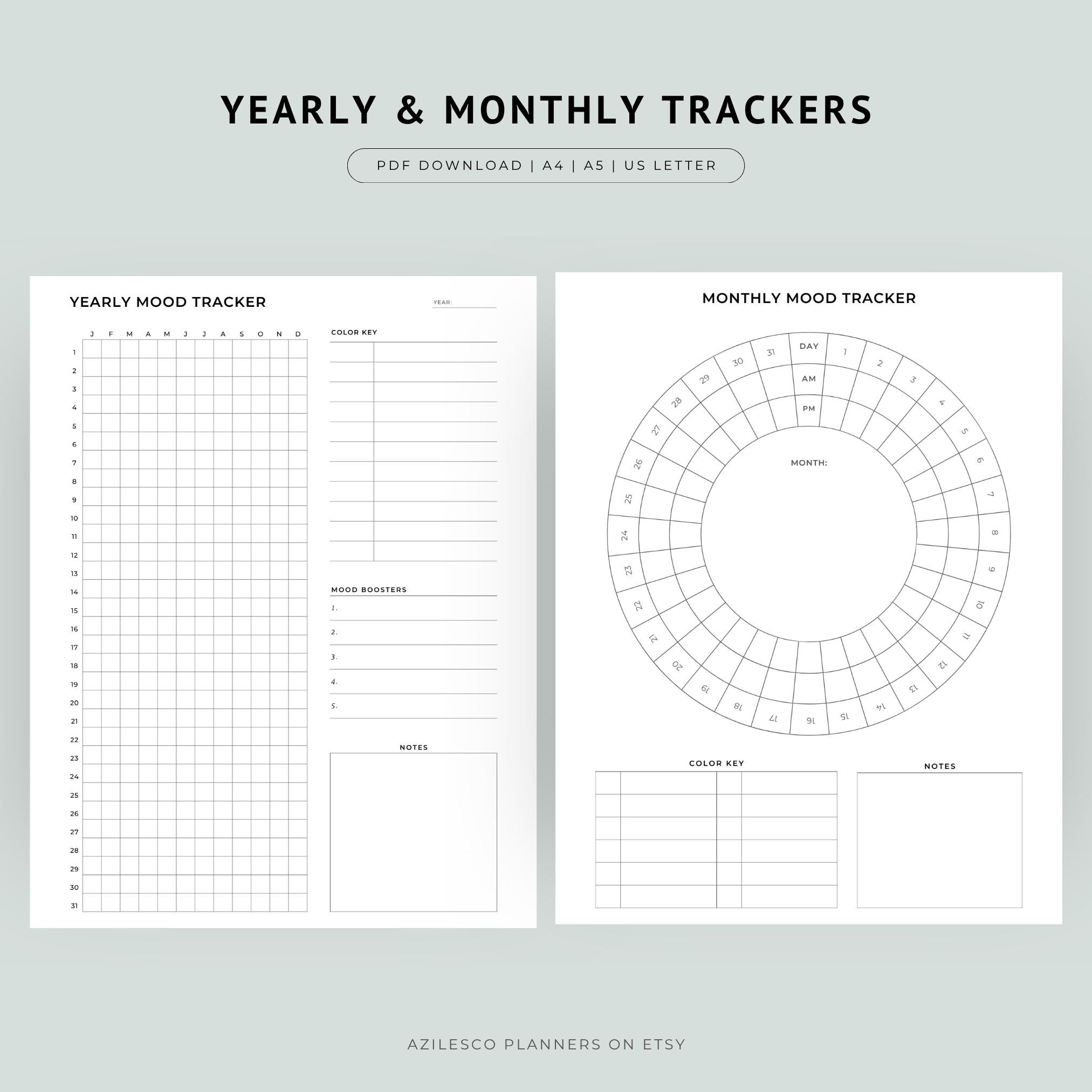 Mood Tracker Printable Kit, Monthly Mood Log, Circular Mood Chart, Mood ...