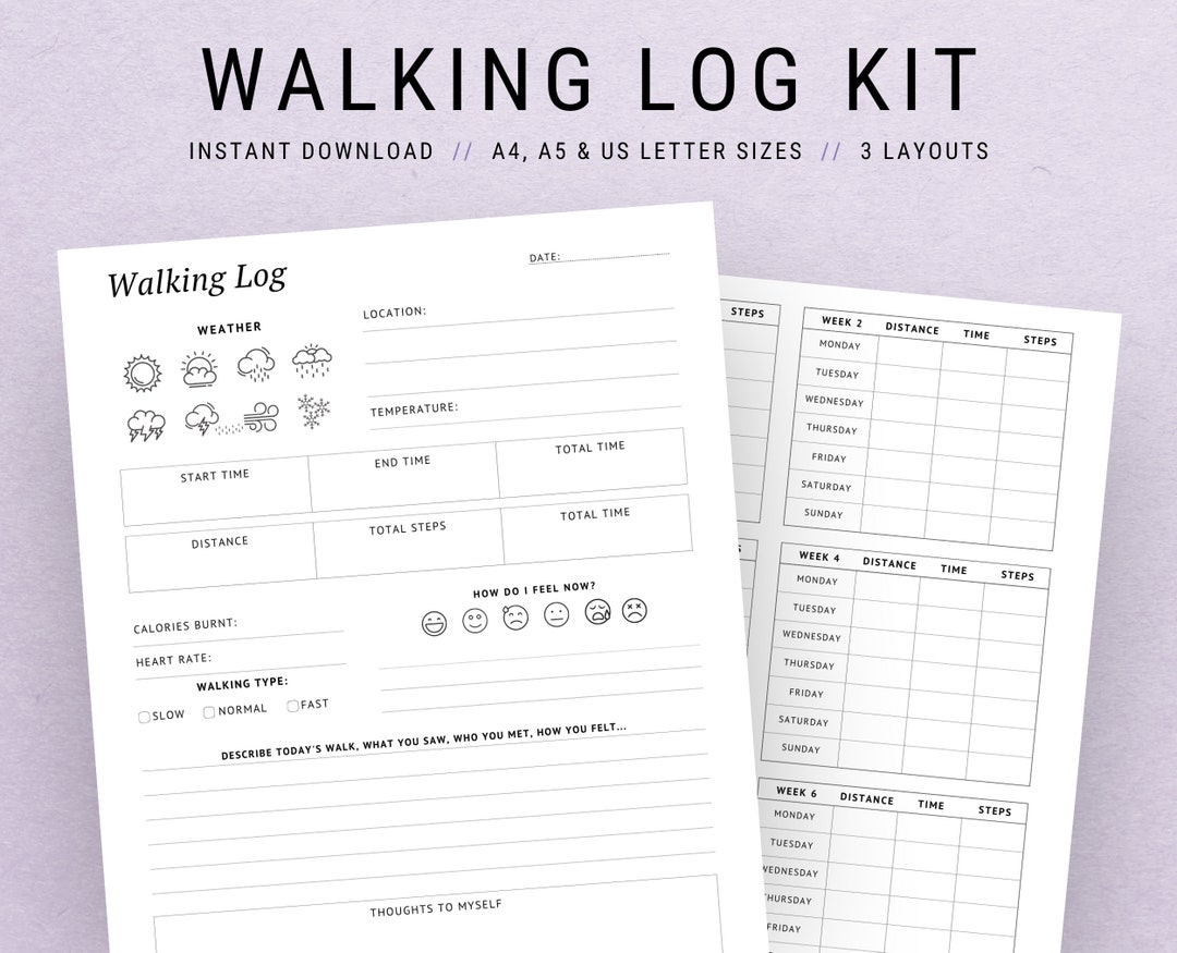 Walking Log Printable Steps Tracker Fitness Journal Walking - Etsy