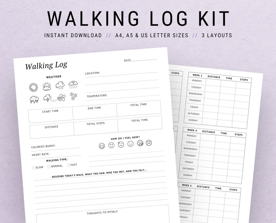 Walking Log Printable Steps Tracker Fitness Journal Walking - Etsy