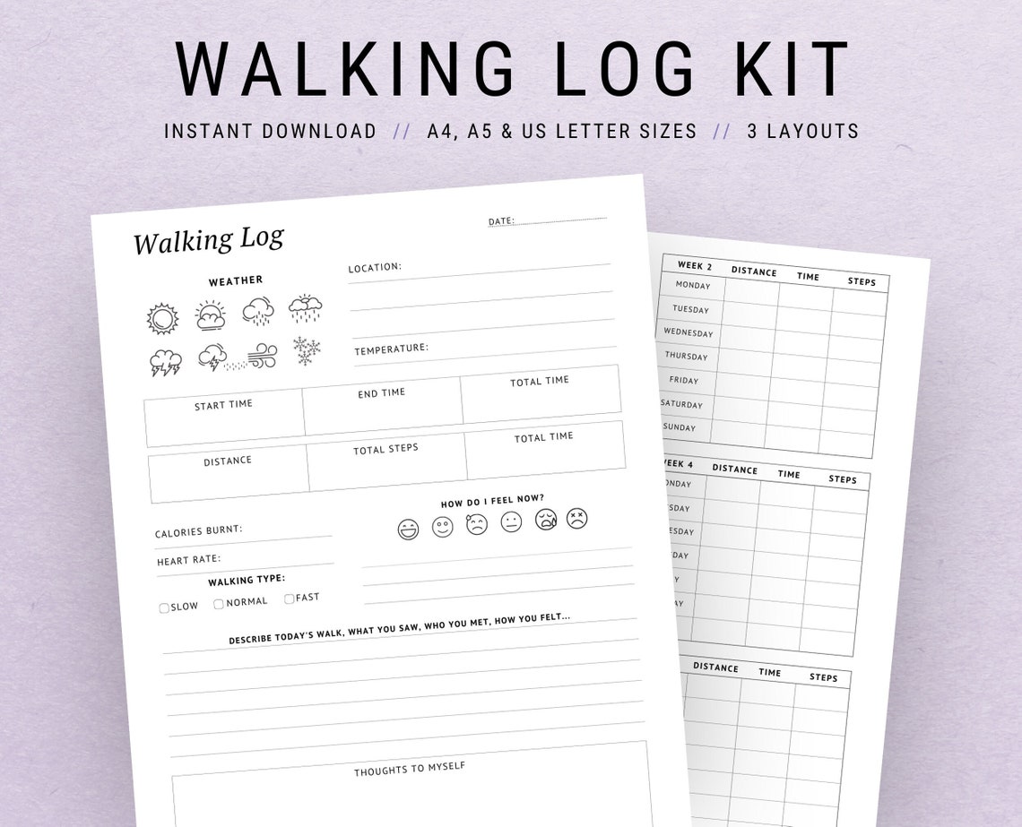 Walking Log Printable Steps Tracker Fitness Journal Walking - Etsy
