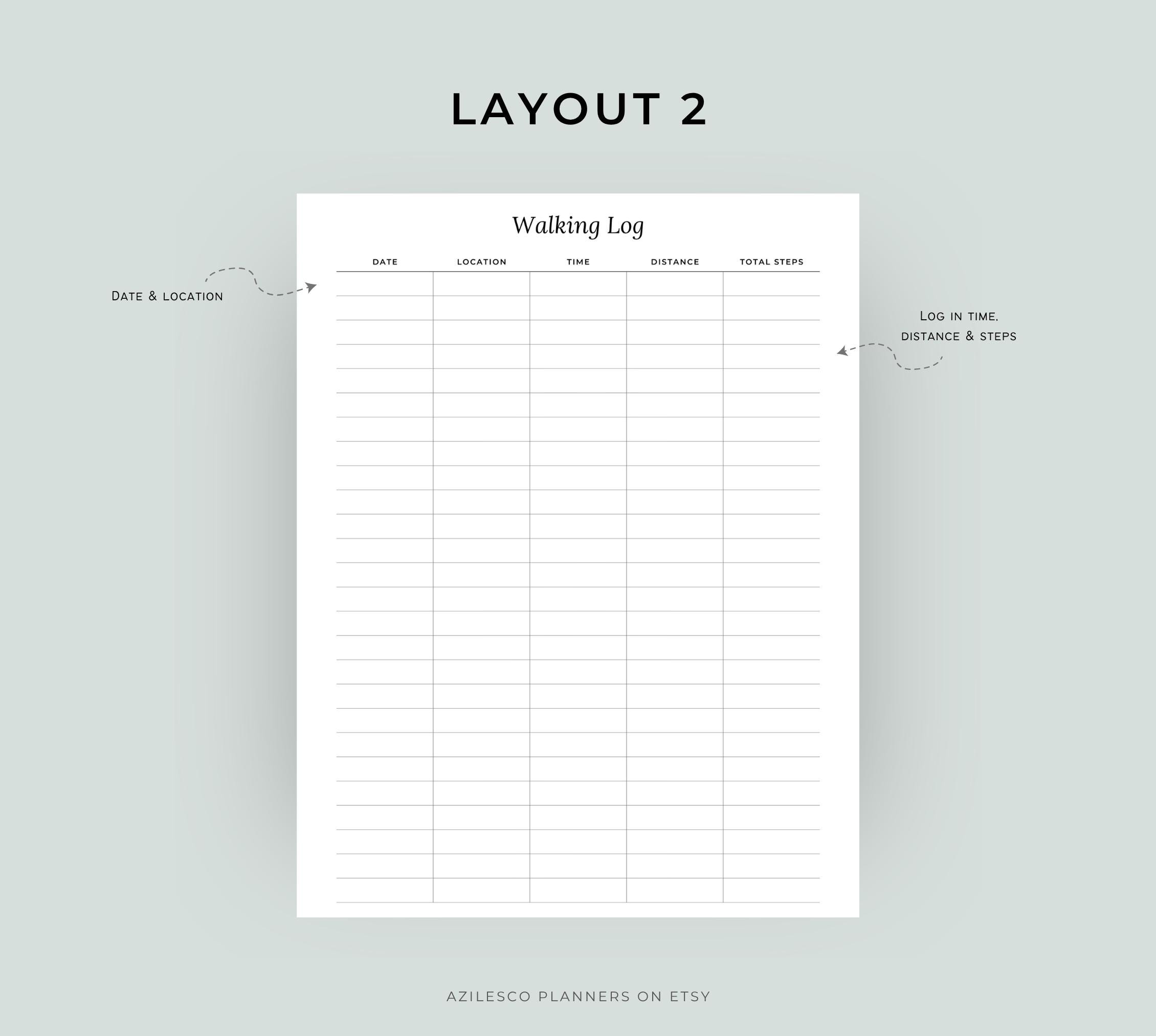 Walking Log Printable, Steps Tracker, Fitness Journal, Walking Tracker ...