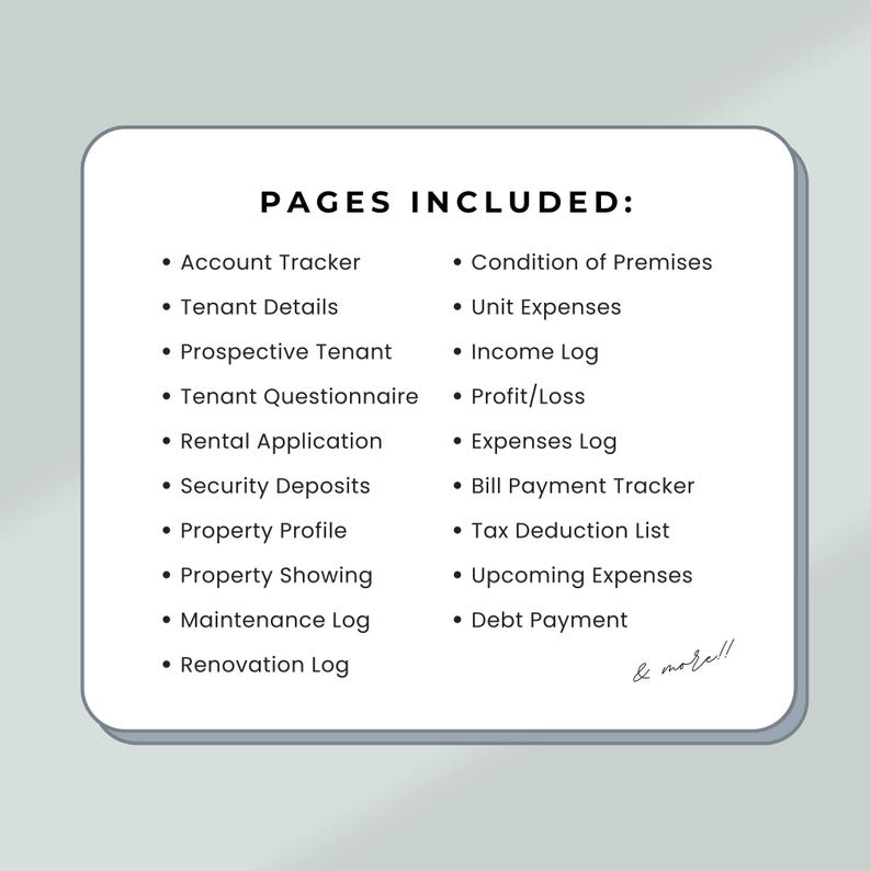 Rental Property Management Planner, Rental Application, Tenant ...