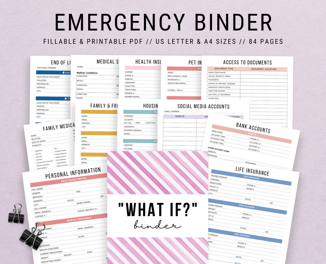 Emergency Binder Printable and Fillable in Case of Emergency - Etsy