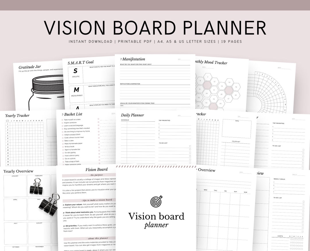 Vision Board Printable Planner for Goals Setting, Manifestation, and ...