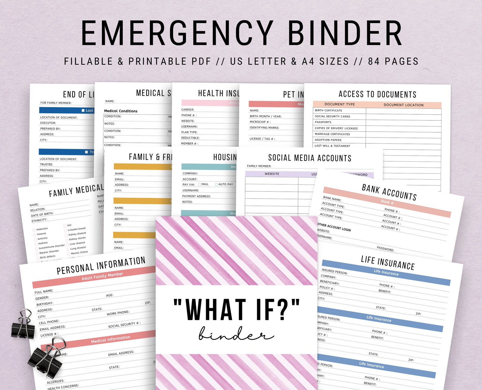 Emergency Binder Printable and Fillable in Case of Emergency - Etsy