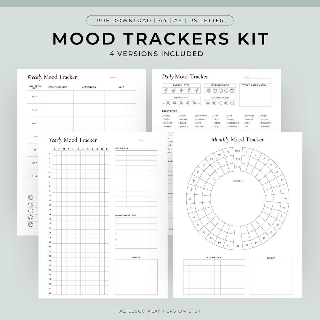 Mood Tracker Printable Kit, Monthly Mood Log, Circular Mood Chart, Mood ...