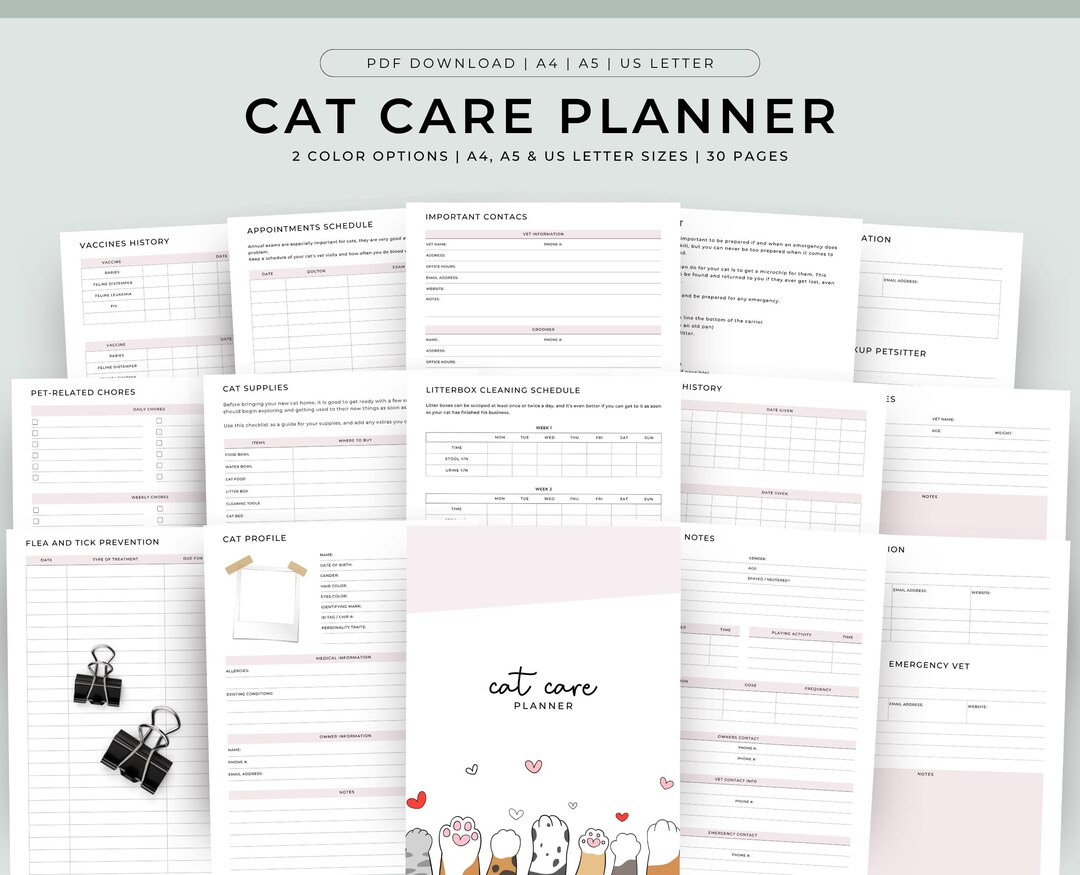 Cat Care Planner Printable, Pet Planner, Cat Planner, Cat Journal, Cat ...