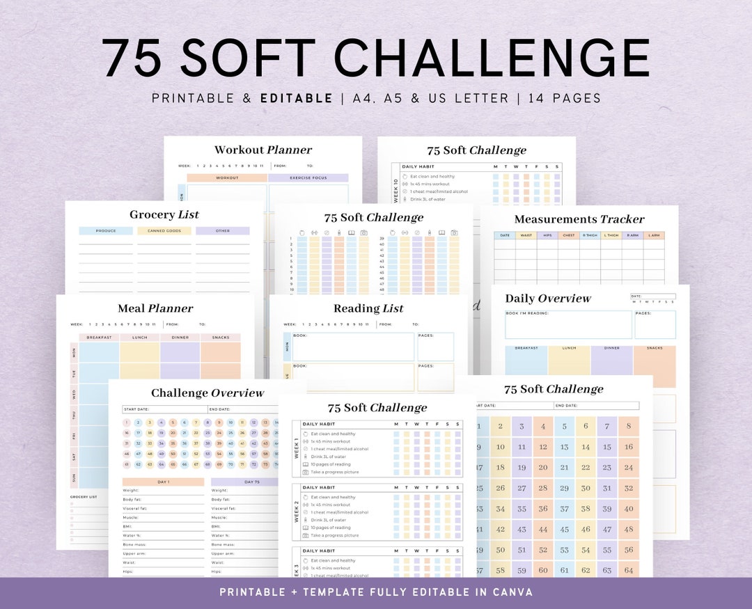 Editable 75 Soft Challenge Printable Tracker 75 Soft Tracker - Etsy