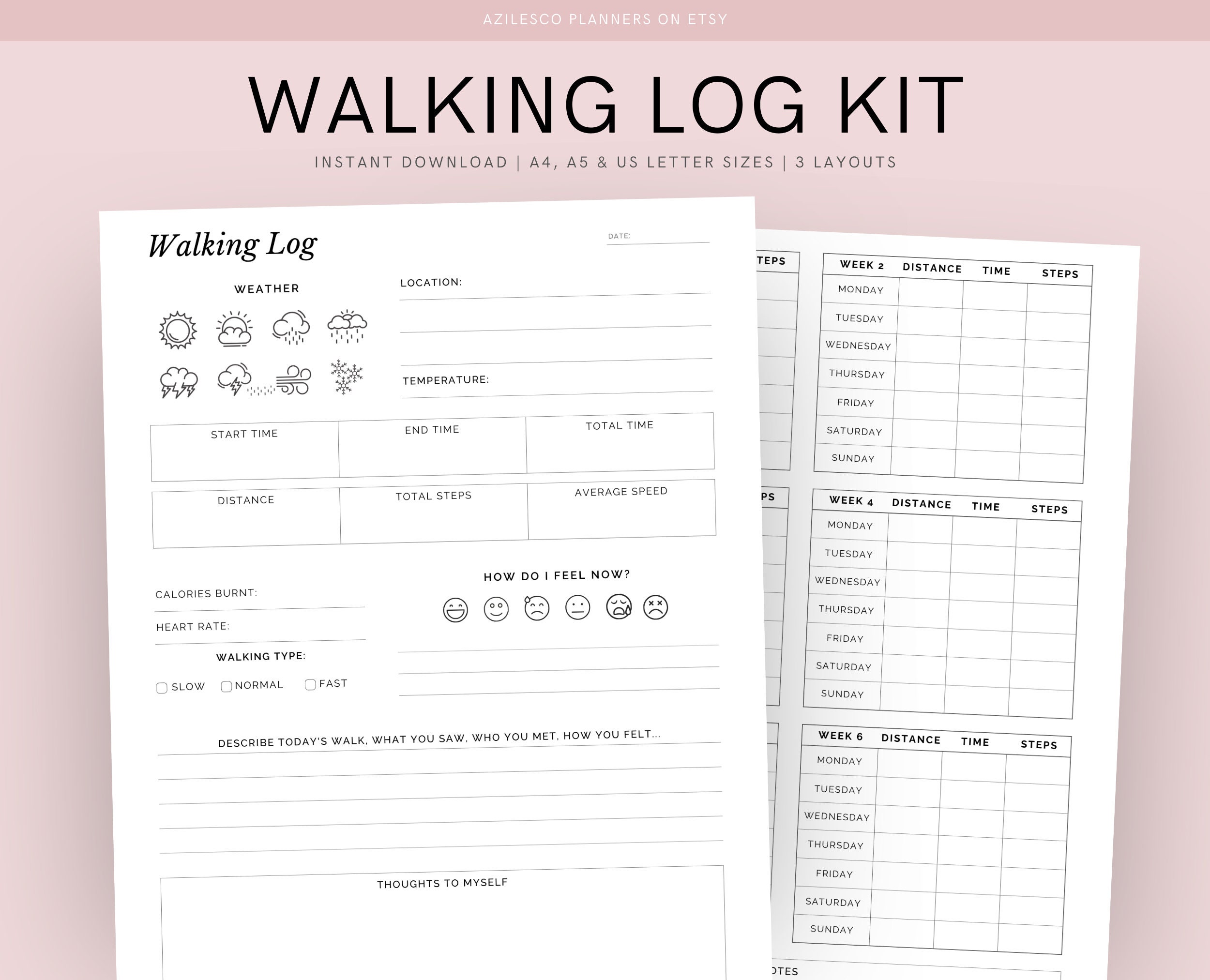 Walking Log Printable Steps Tracker Fitness Journal Walking - Etsy Israel