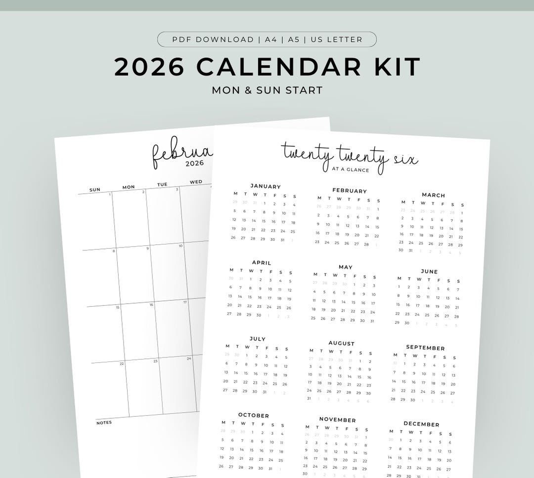 2026 Calendar Bundle Printable, Perpetual Calendar & 2026 Year at a ...