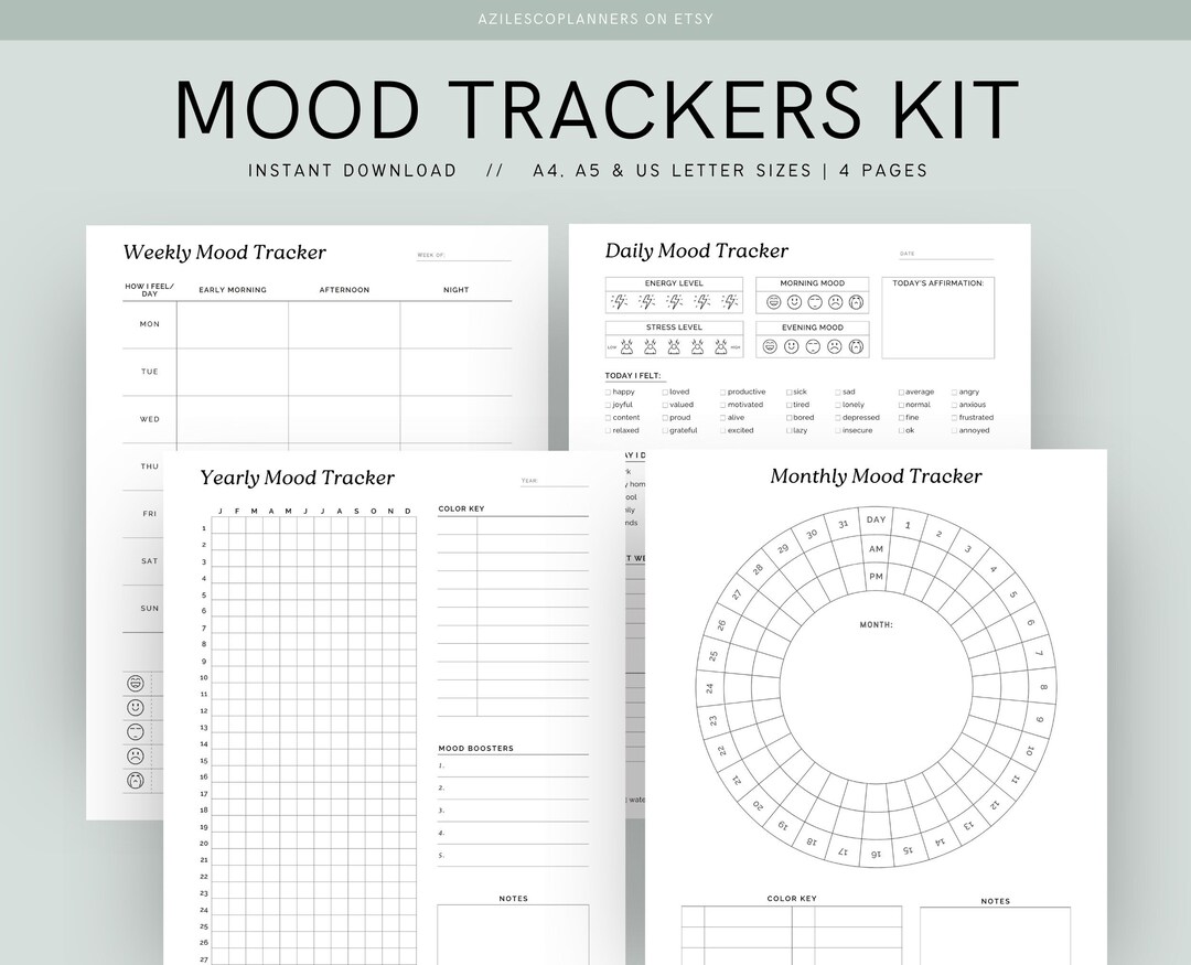 Mood Tracker Printable Kit, Monthly Mood Log, Circular Mood Chart, Mood ...