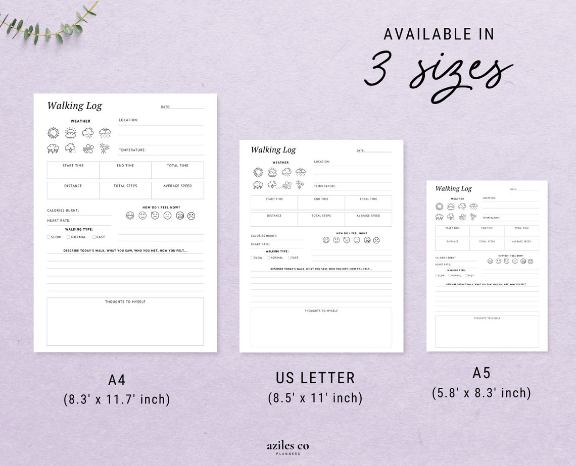 Walking Log Printable Steps Tracker Fitness Journal Walking - Etsy