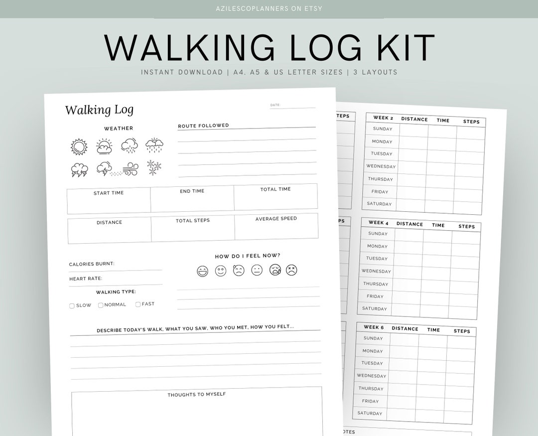 Walking Log Printable, Steps Tracker, Fitness Journal, Walking Tracker ...