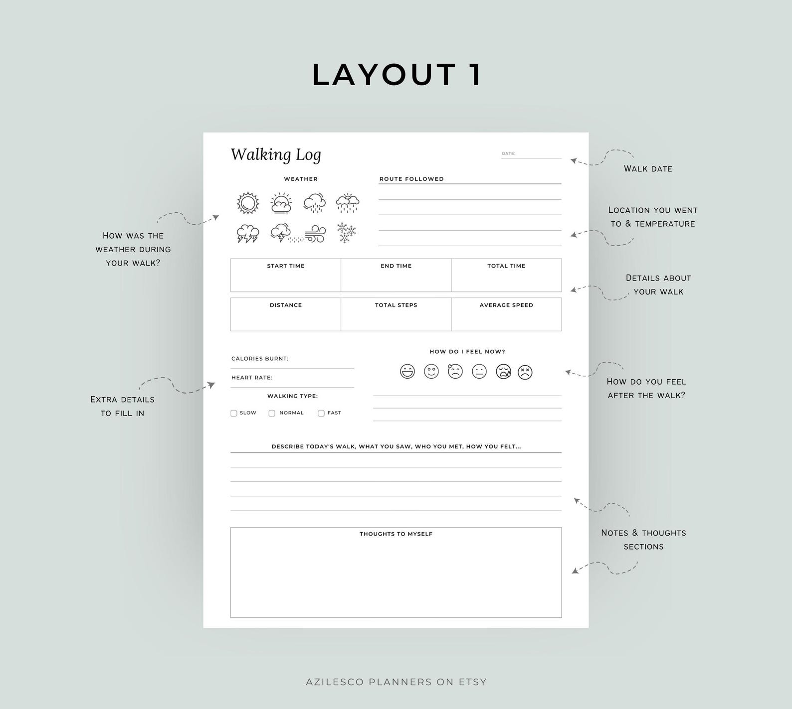 Walking Log Printable, Steps Tracker, Fitness Journal, Walking Tracker ...