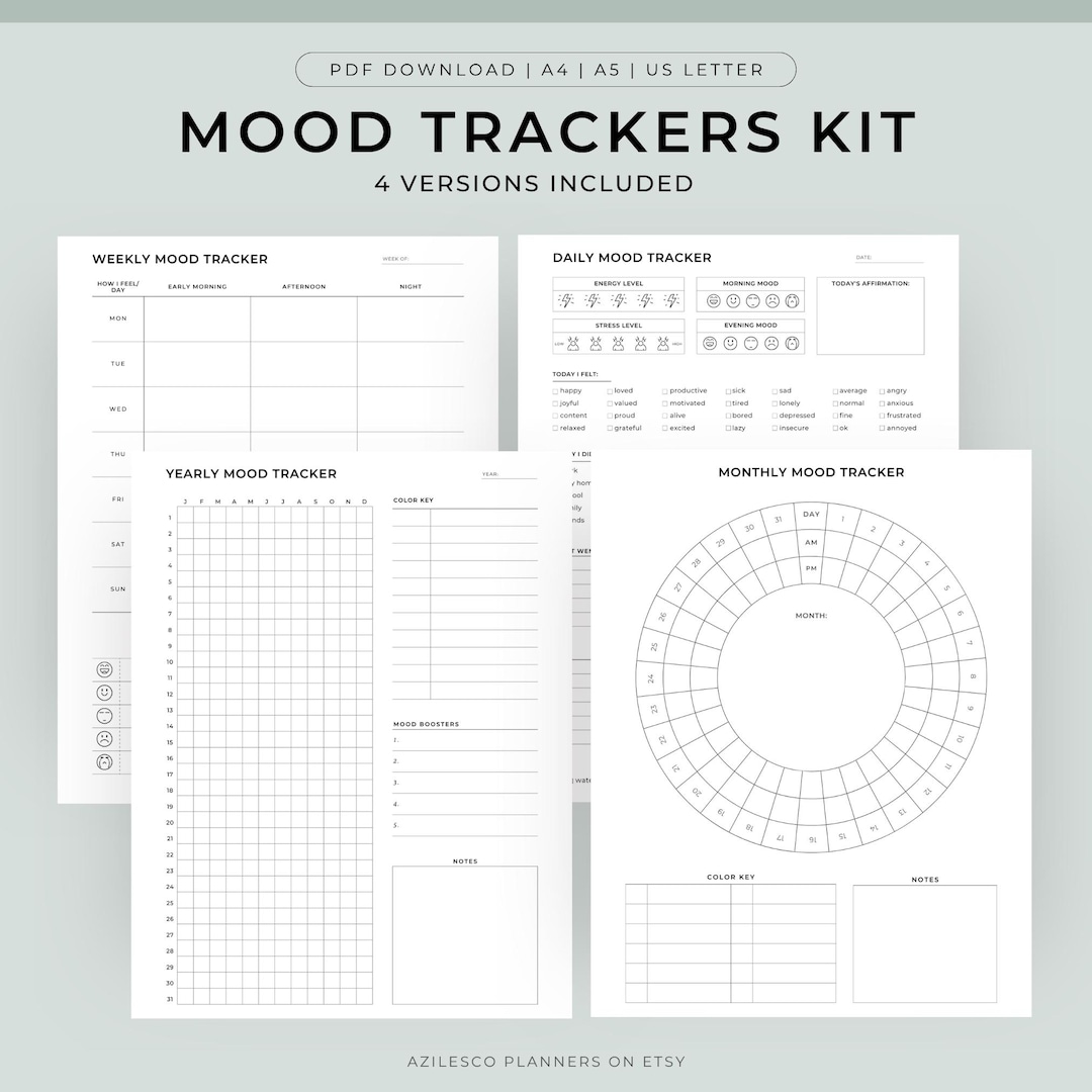 Mood Tracker Printable Kit, Monthly Mood Log, Circular Mood Chart, Mood ...