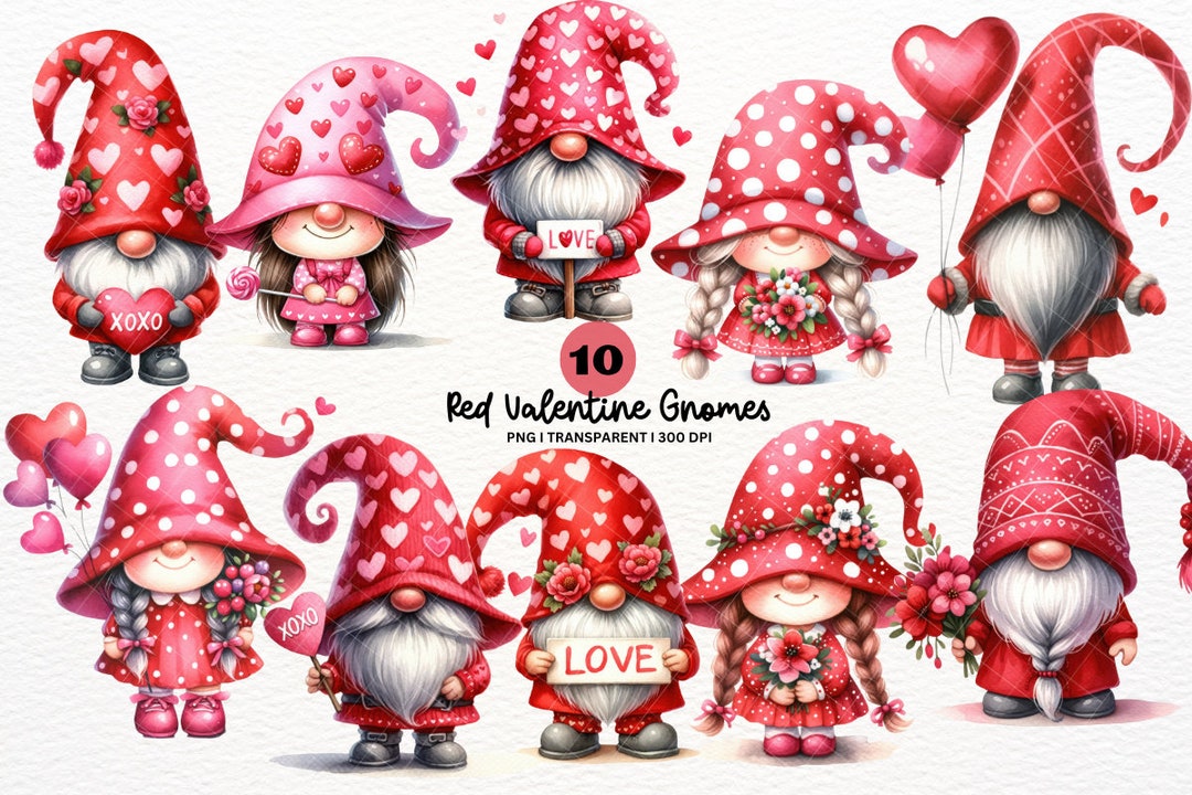 Watercolor Valentines Gnomes Clipart Bundle Festive Gnomes Clipart ...