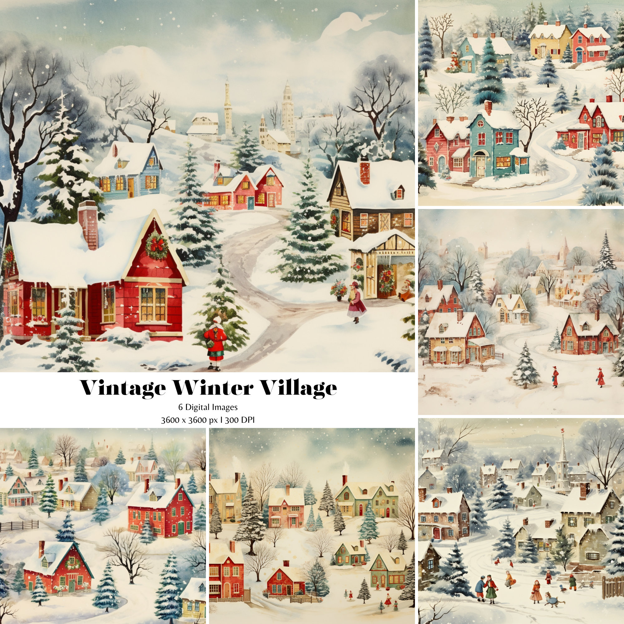Vintage Winter Village Background Clipart Junk Journal Paper Digital ...