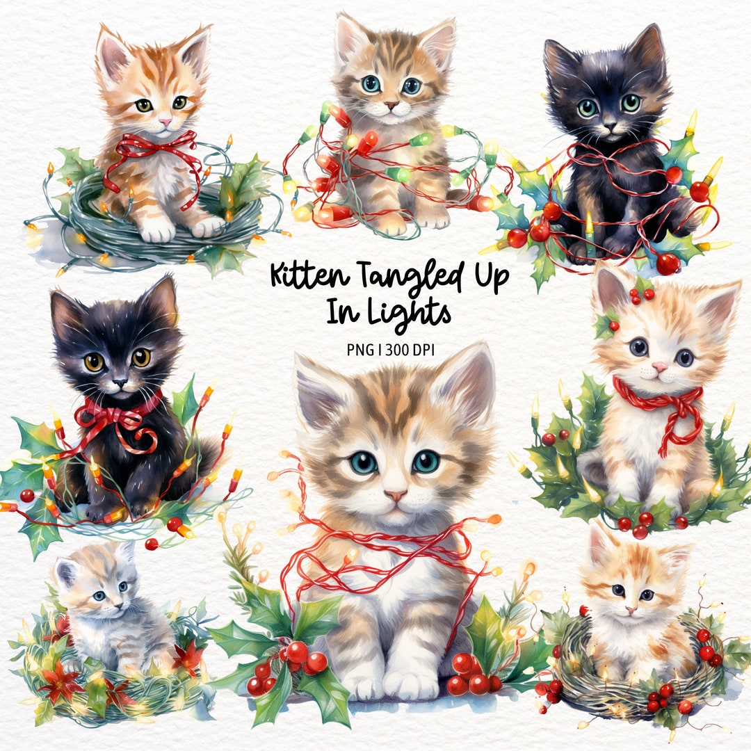 Watercolor Christmas Cats Clipart Christmas Cat Kitten PNG - Etsy