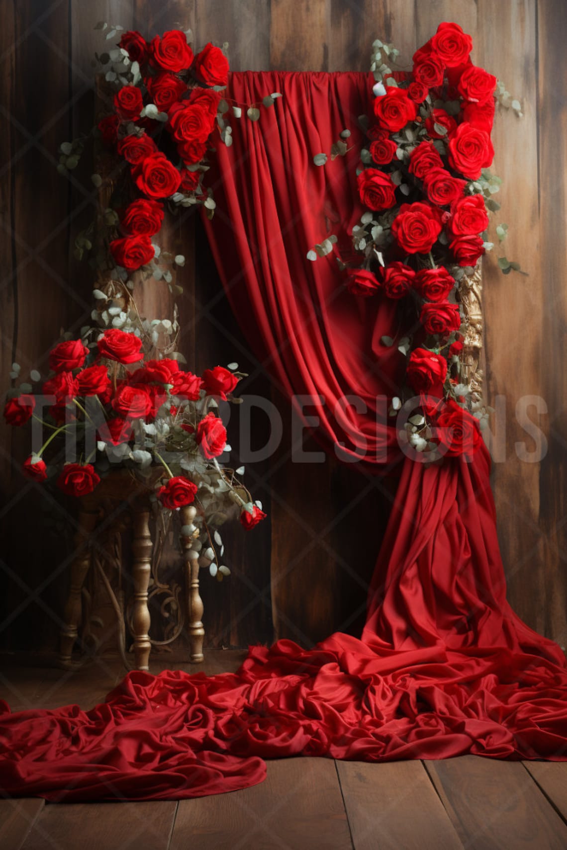 Red Roses Curtain Digital Backdrop: Romantic Photography Overlay (JPG ...