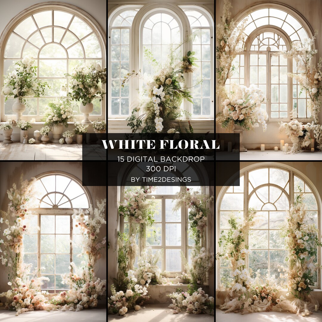 White Floral Digital Backdrops Maternity Backdrop Overlays Studio ...
