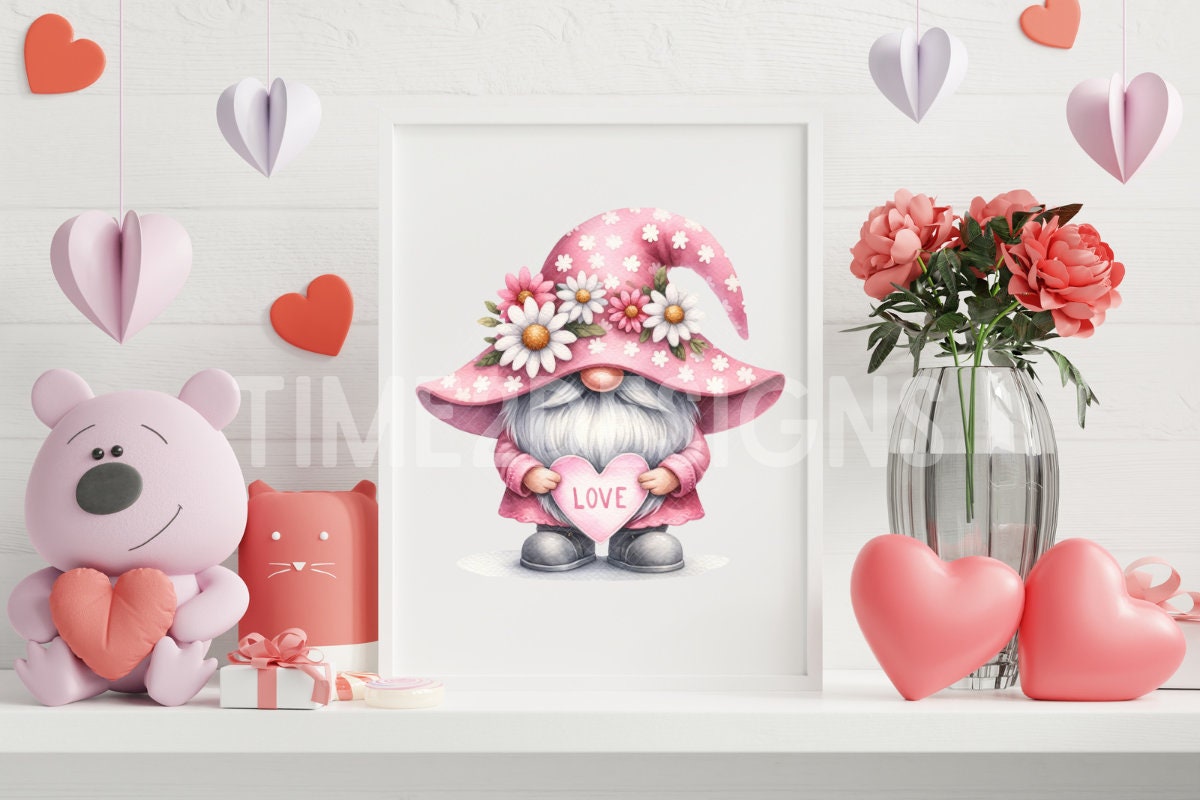 Watercolor Valentines Gnomes Clipart Bundle Festive Pink Gnomes Clipart ...
