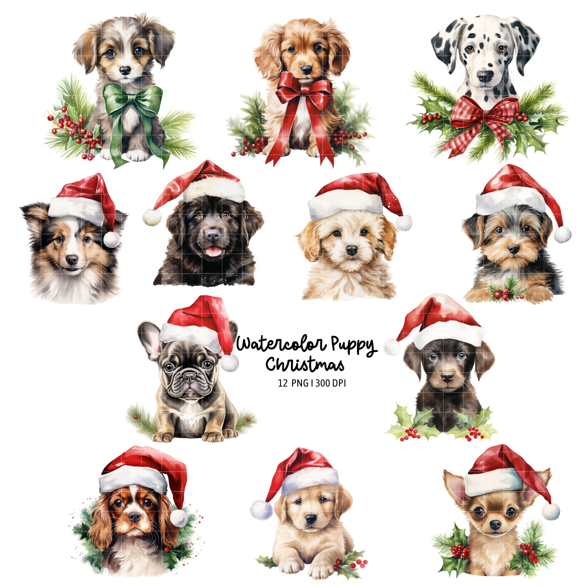 Watercolor Christmas Dogs Clipart Dog Breeds Winter Clipart Bundle ...