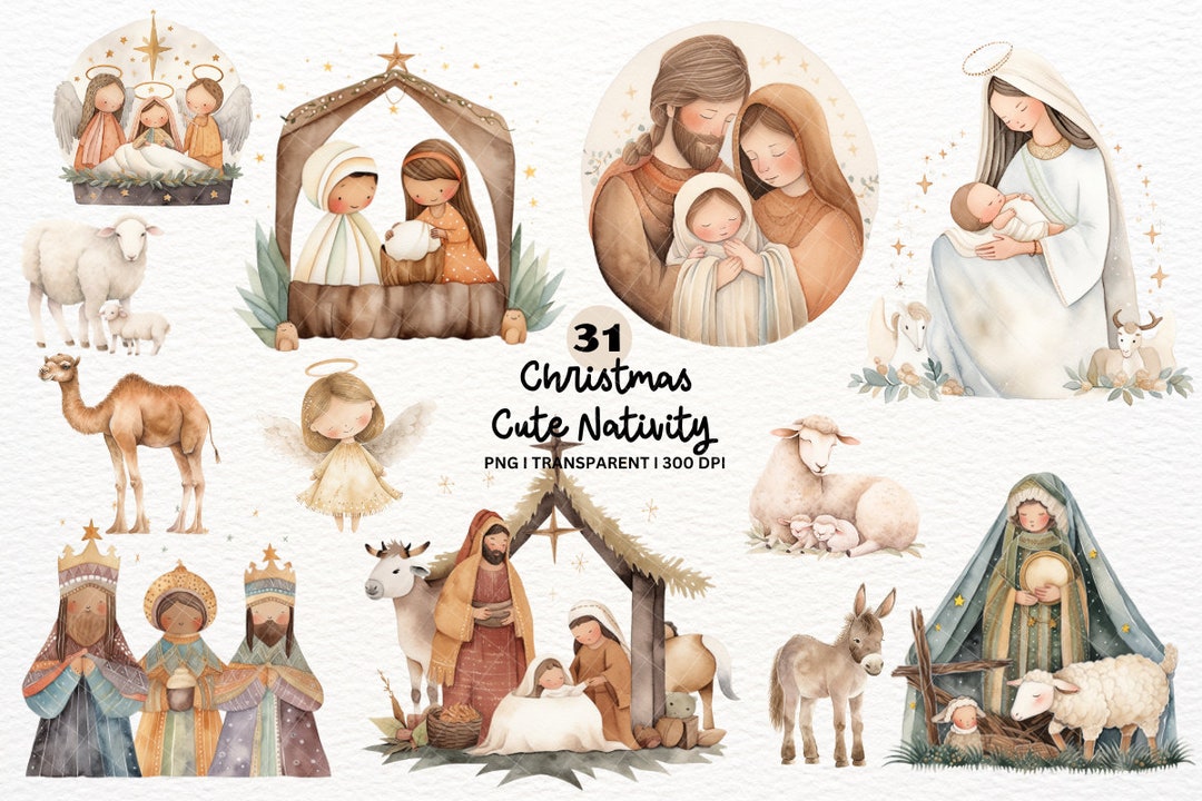 Christmas Cute Nativity Scene Clipart Nativity PNG Jesus Mary Virgin ...