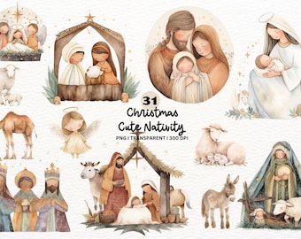 Cute Nativity Scene Watercolor Clipart,watercolor Nativity Scenes ...