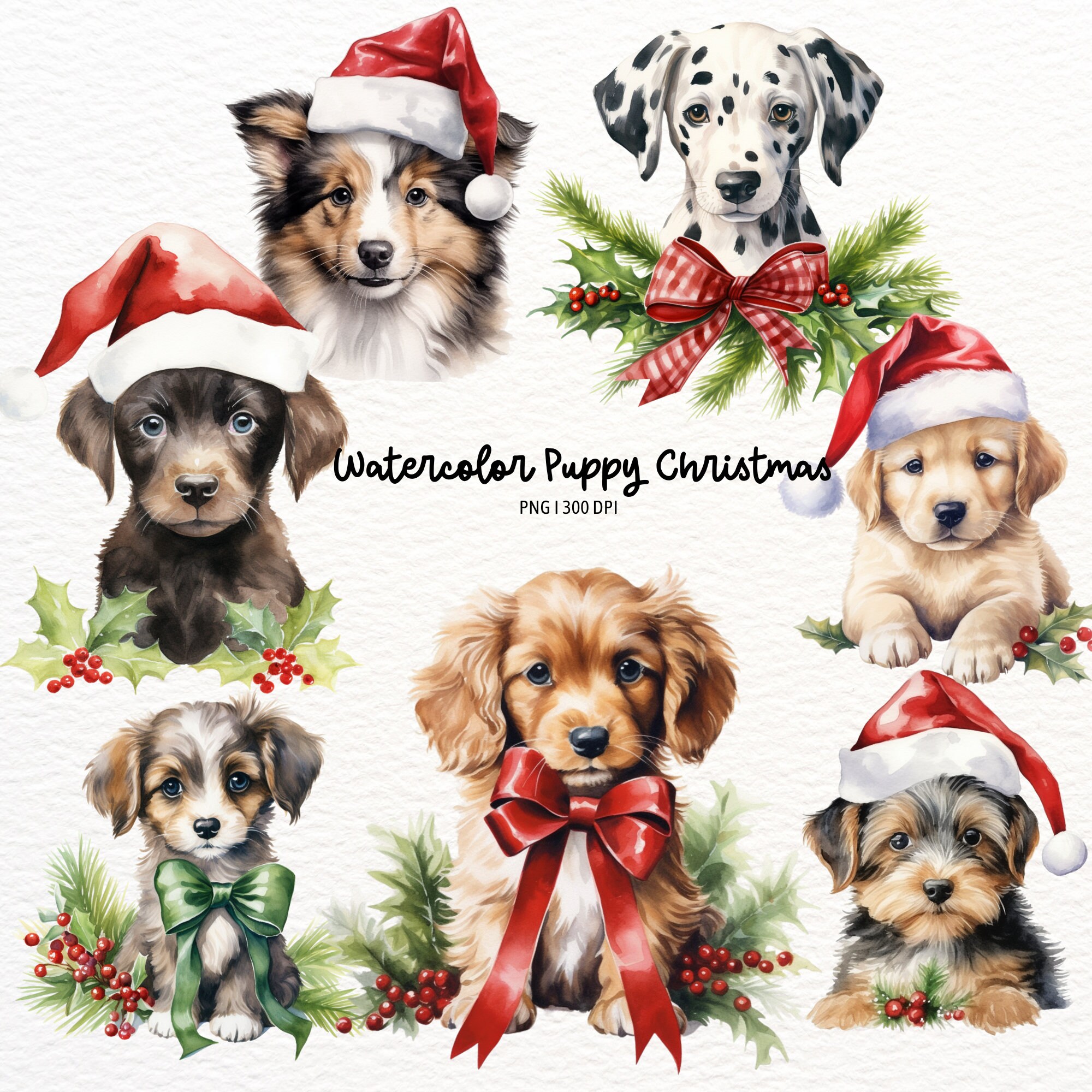 Watercolor Christmas Dogs Clipart Dog Breeds Winter Clipart Bundle ...