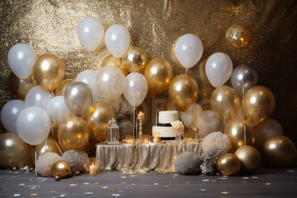 Black and Gold Balloon Digital Backdrop Birthday Newborn Maternity ...