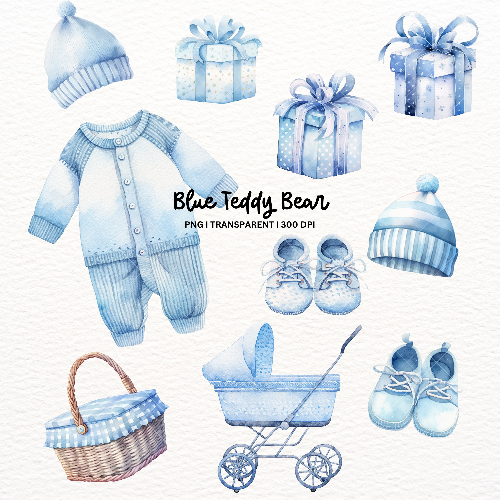 Watercolor Teddy Bear Clipart Baby Shower for Boy Blue Bear PNG ...