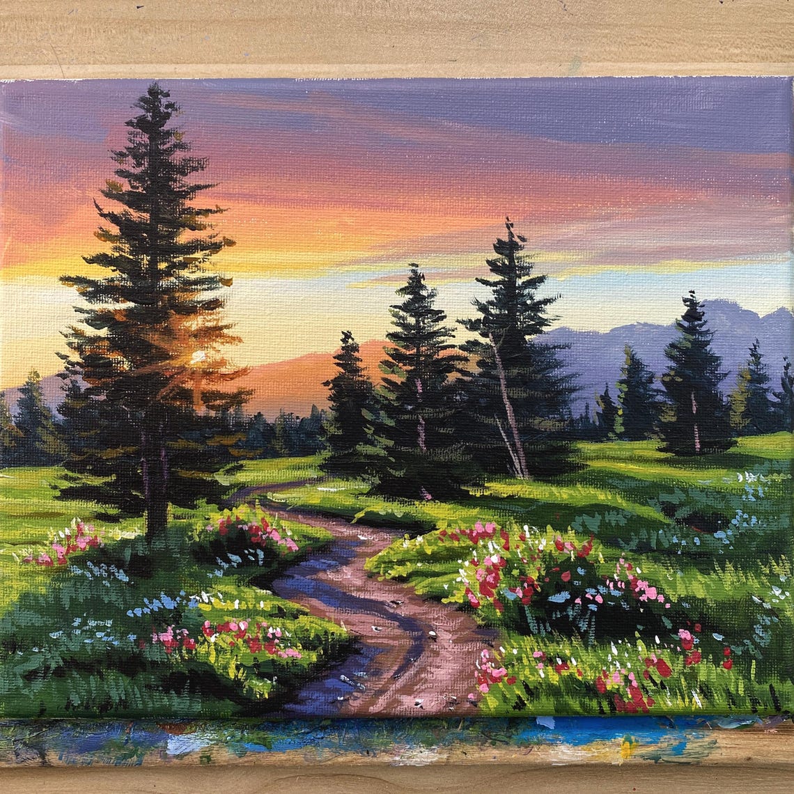 Acrylic Painting Sunrise Path Meadow - Etsy