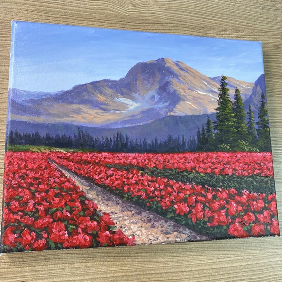 Acrylic Painting Rose Field Landscape original Painting | Etsy