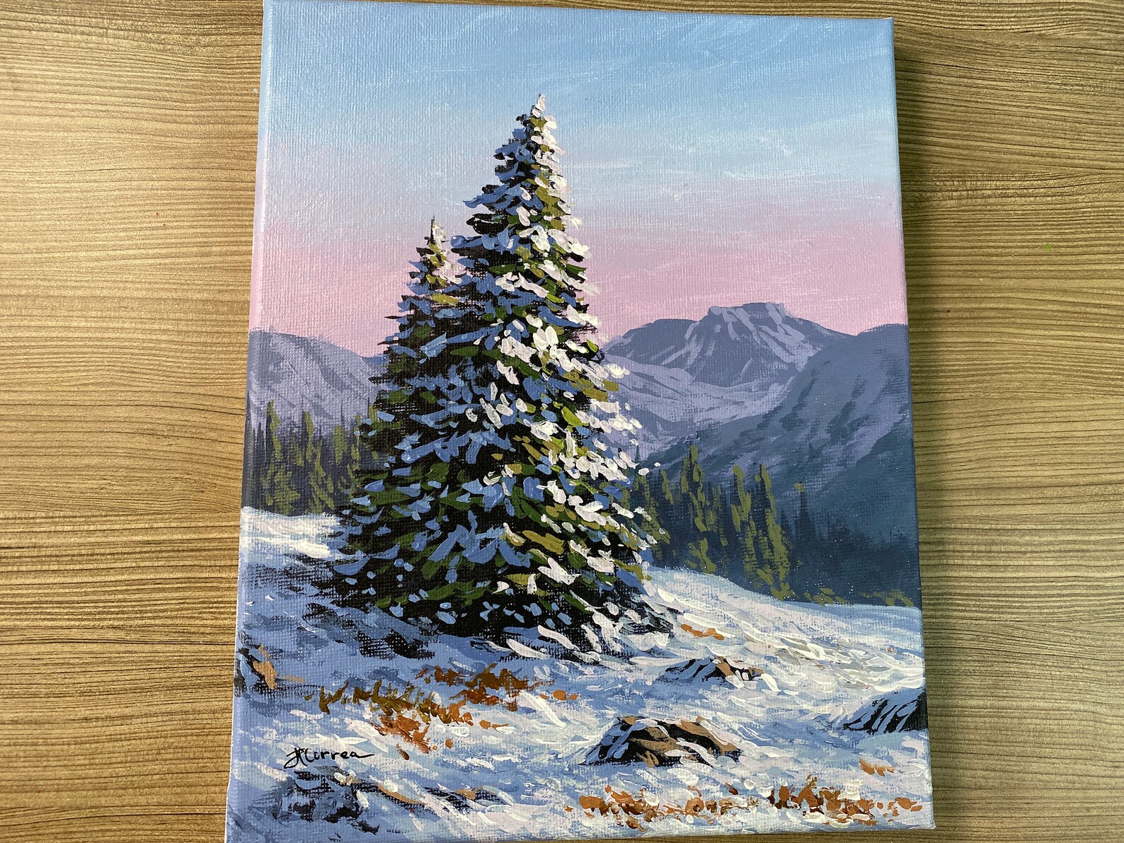 Acrylic Painting Snowy Pine Tree Original Painting Etsy