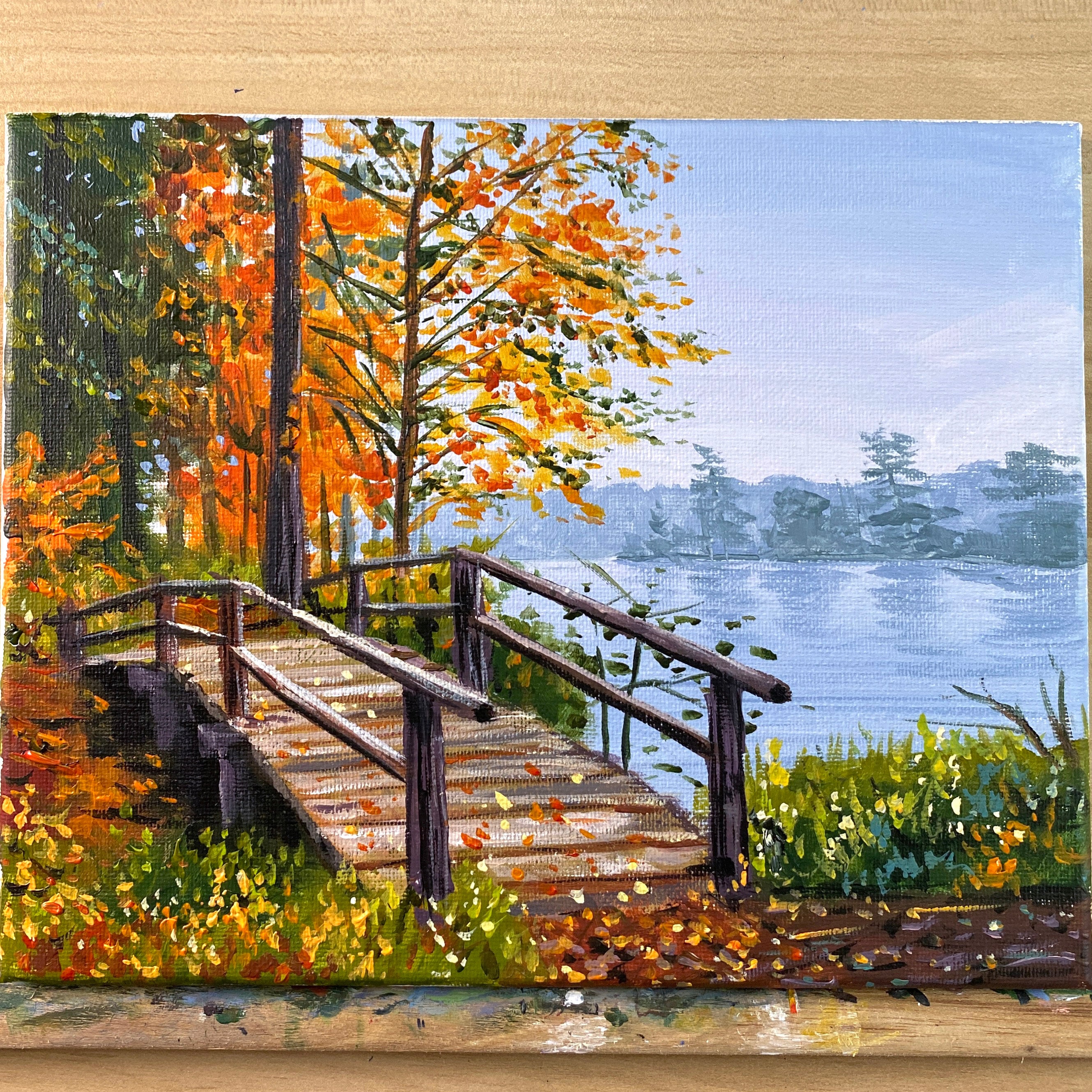 Acrylic Painting Autumn Bridge Landscape - Etsy