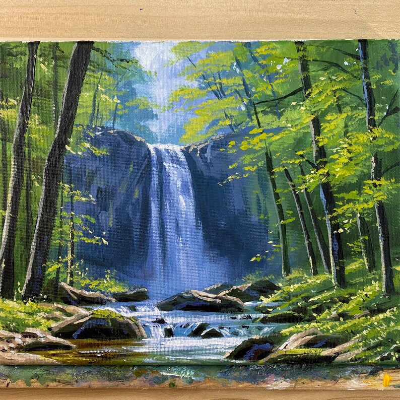 Acrylic Painting Forest Waterfall Landscape - Etsy