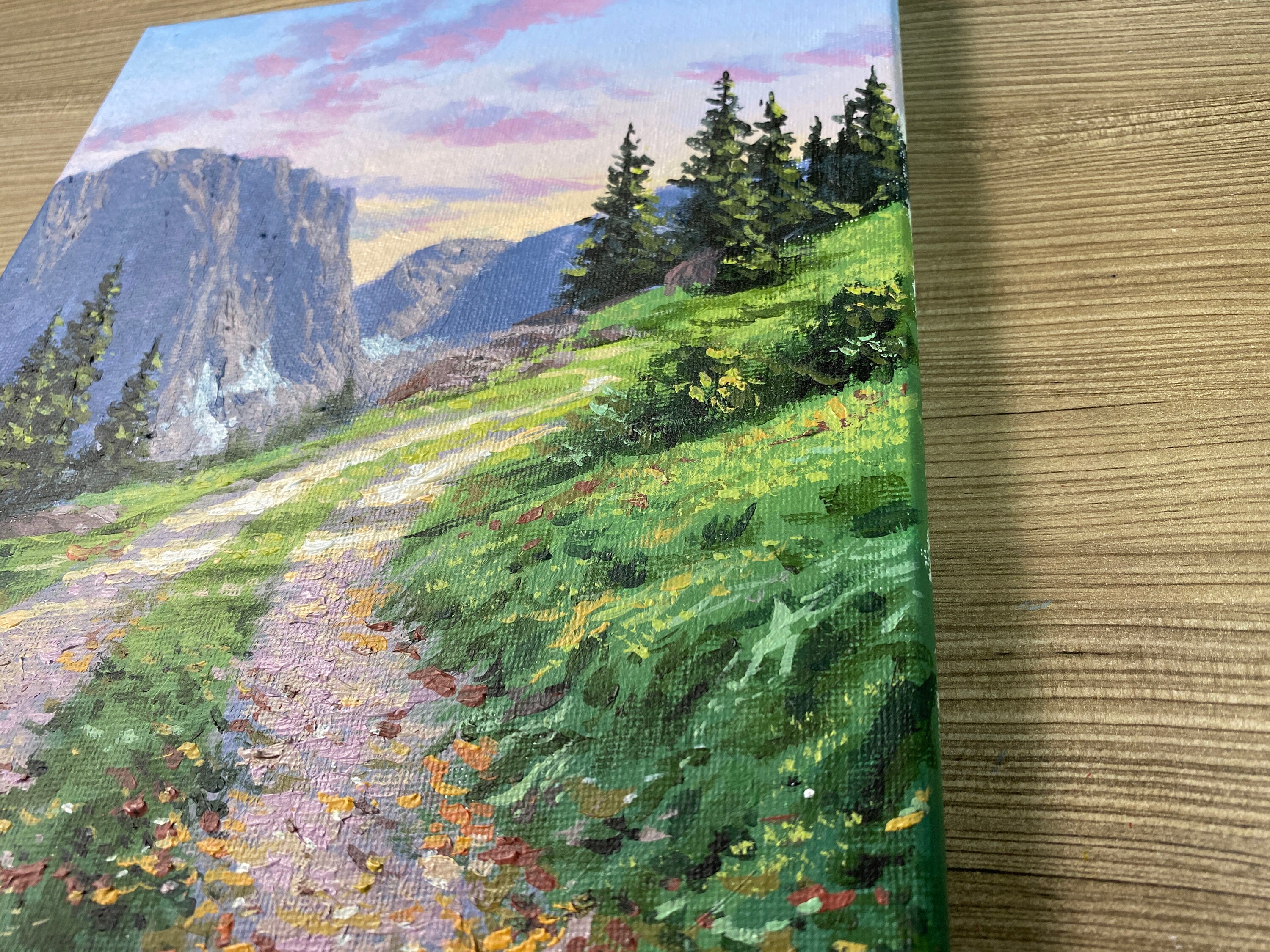 Acrylic Painting Sunlit Path Mountain (original Painting) - Etsy