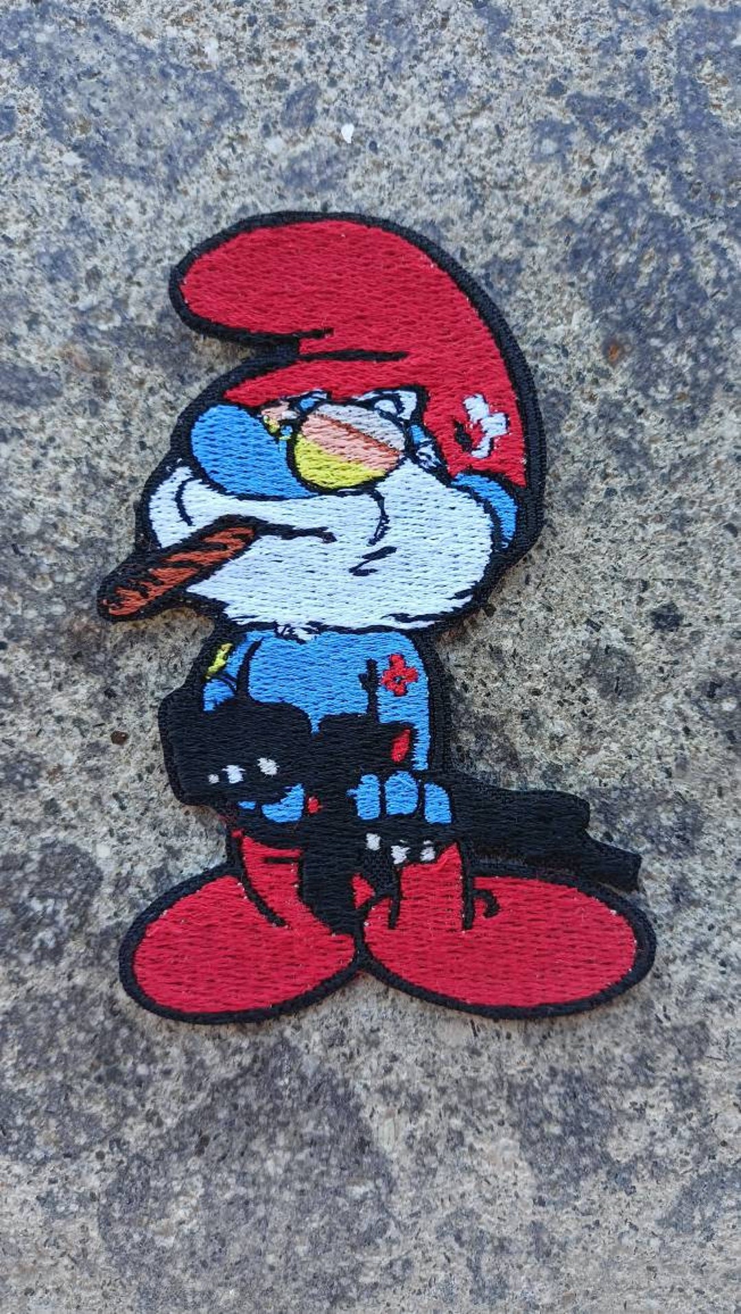 Big Smurf With Machine Gun and Cigar Patch Thermo Adhesive Patch - Etsy