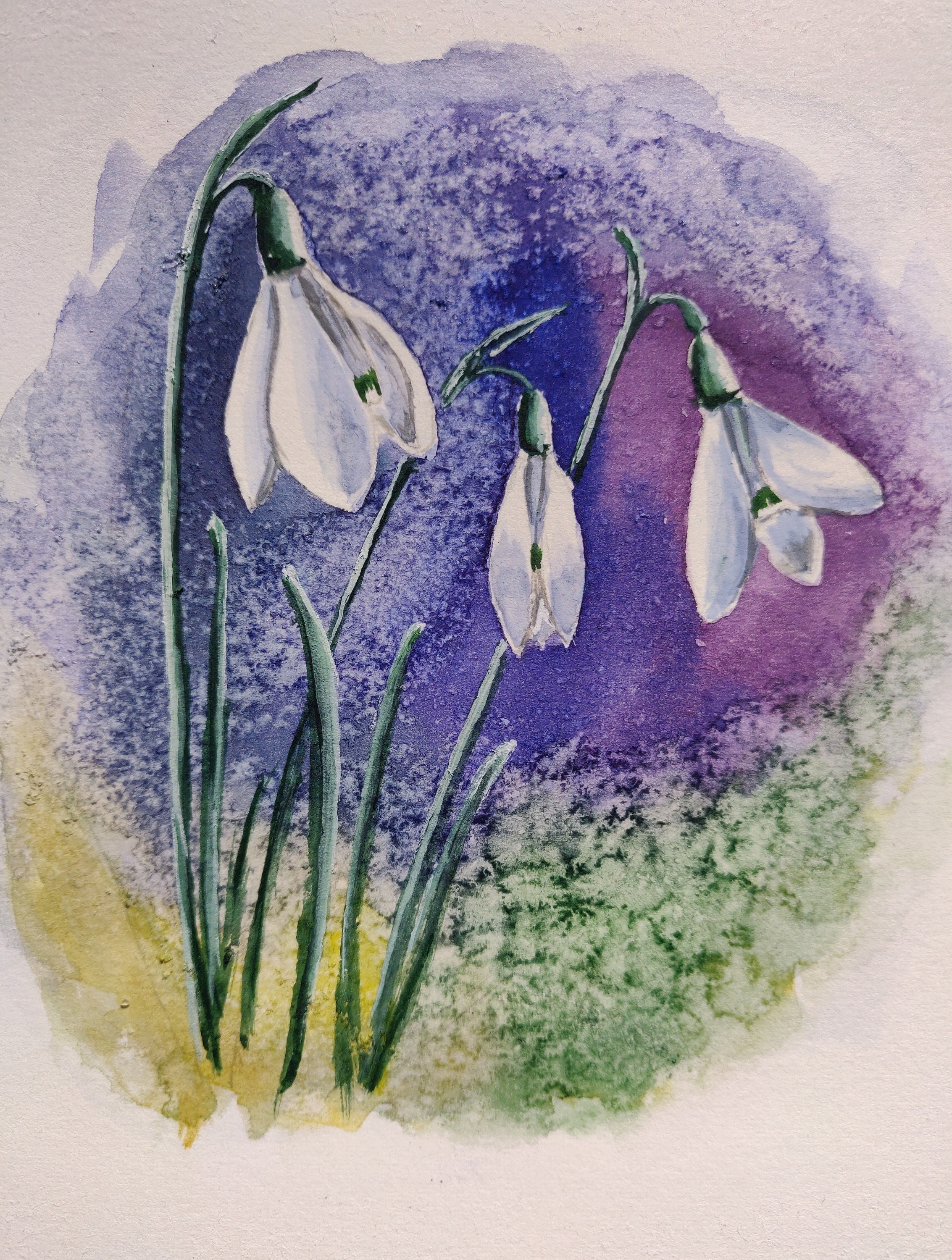 Snowdrops Postcard, Spring Flowers Painting, Original Watercolor Card ...