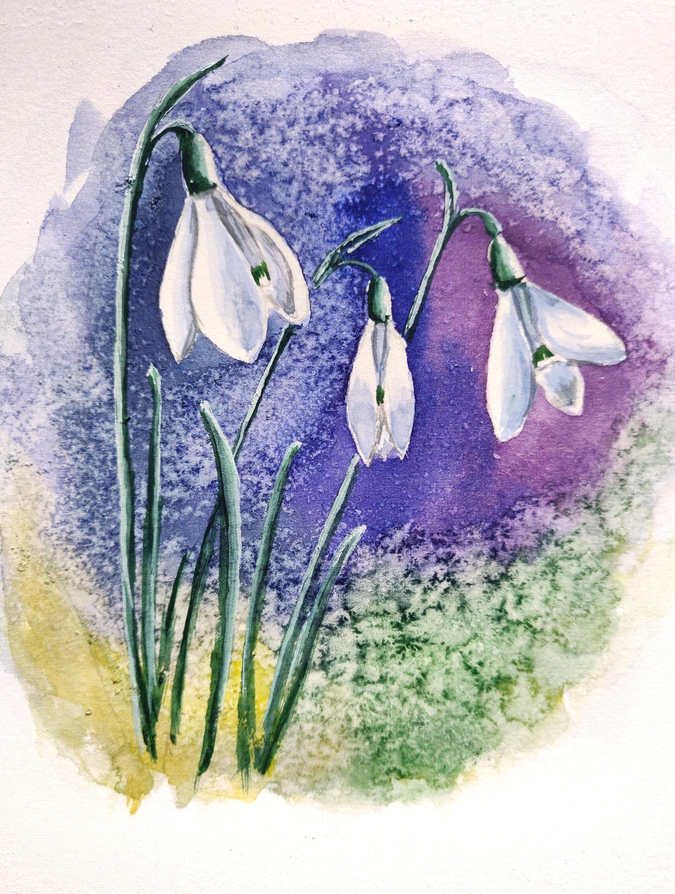 Snowdrops Postcard, Spring Flowers Painting, Original Watercolor Card ...