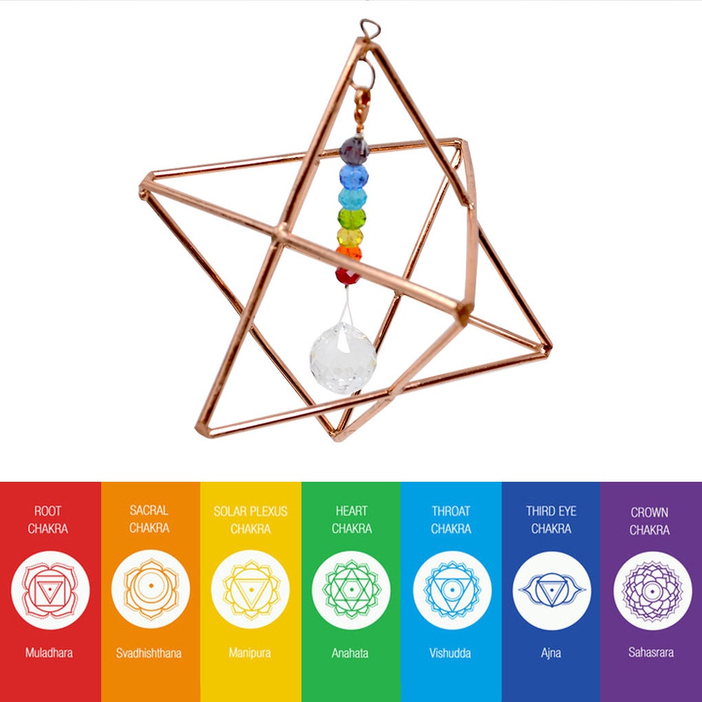 100% Solid Copper 4" Merkaba With Chakra Beads for Meditation , Body ...
