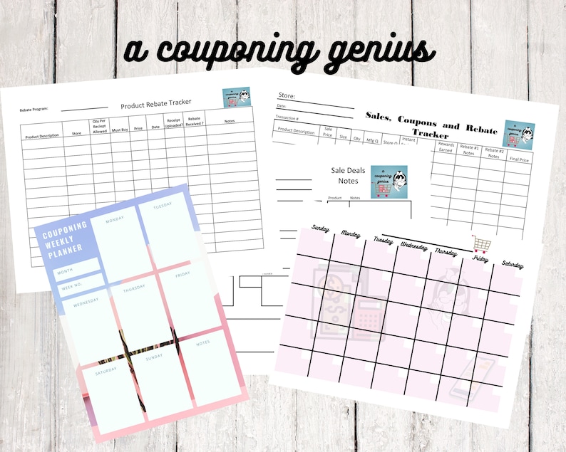 5 Couponing, Sales and Rebate Tracker, Monthly Planner, Weekly Planner ...
