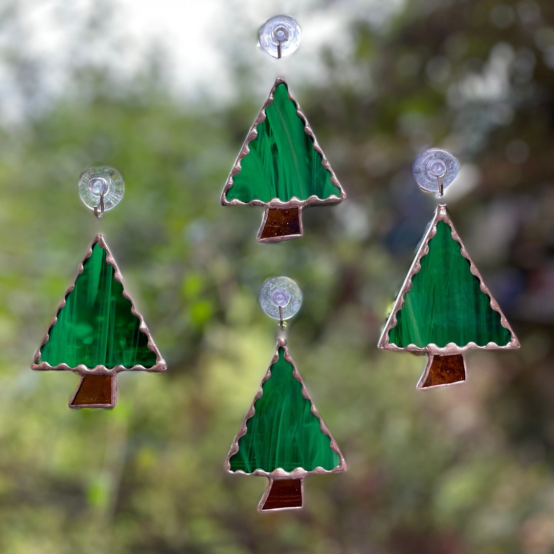 Stained Glass Set of 4 Christmas Tree Suncatchers - Etsy